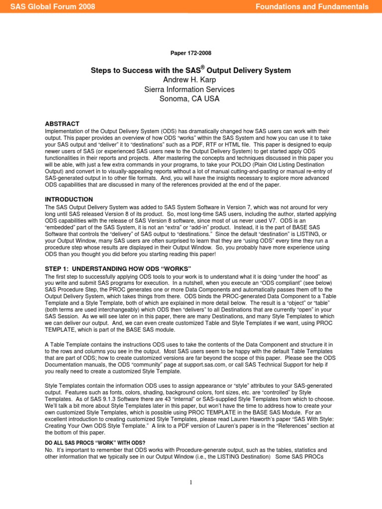 Sas Ods | PDF | Sas (Software) | Subroutine