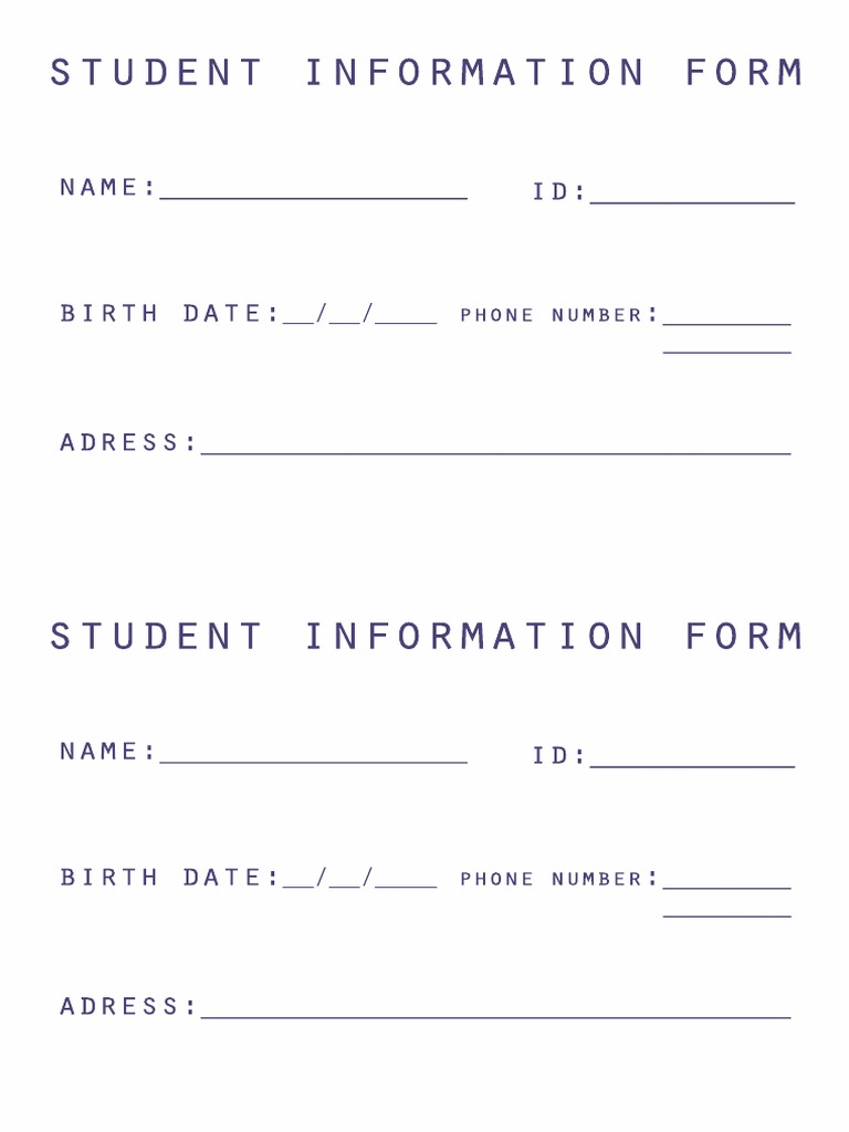 Student Information Form: Name:: Id: Birth Date | PDF