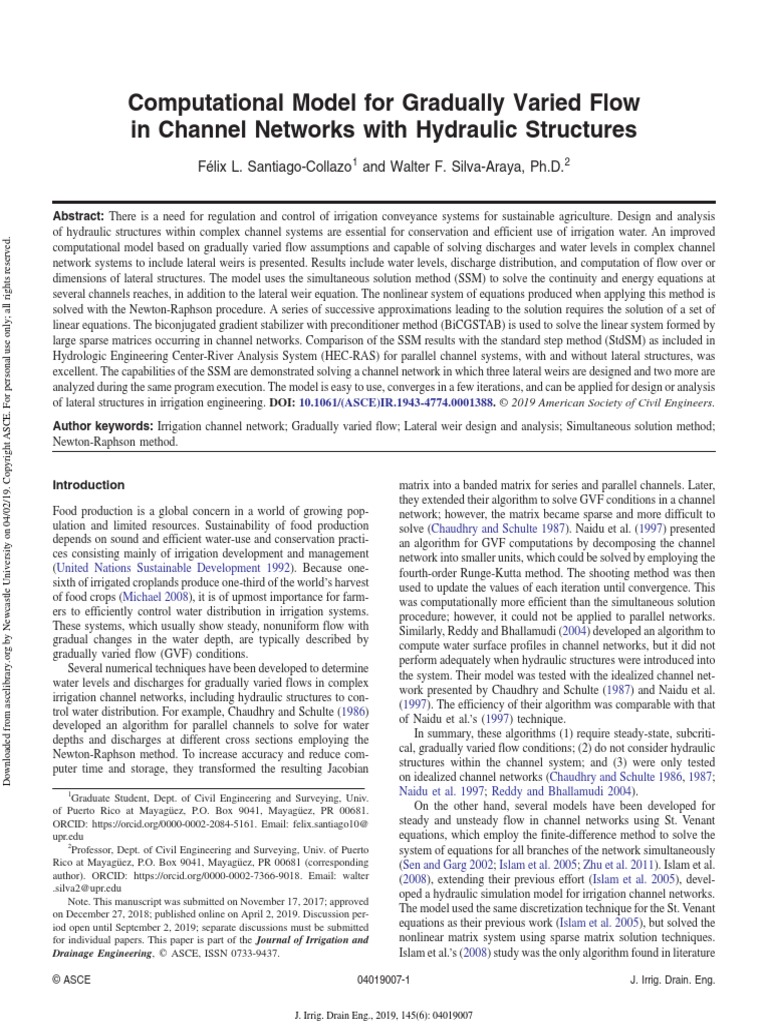 Computational Model For Gradually Varied Flow in Channel Networks With Hydraulic Structures ...