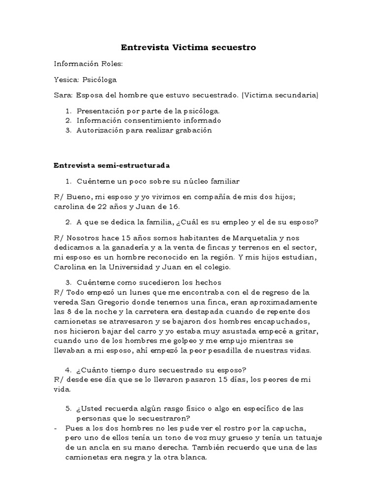 Entrevista Victima Secuestro | PDF | Violencia