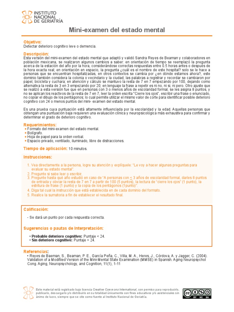 Mini Mental | PDF | Prueba (evaluación) | Neurociencia