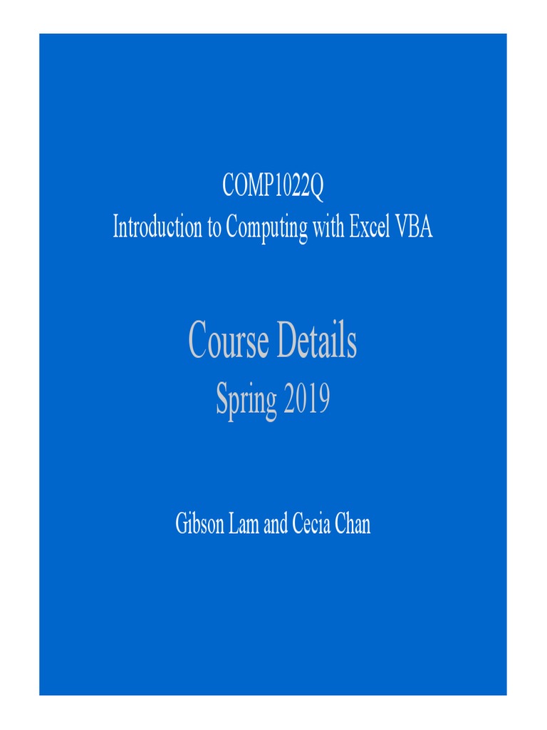 01 1022q Course Details s2019 PDF | PDF | Visual Basic For Applications | Microsoft Excel