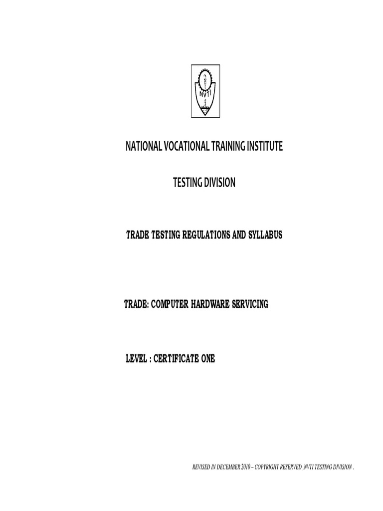 National Vocational Training Institute: Trade Testing Regulations and ...