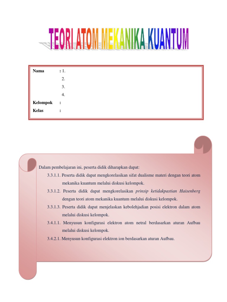 LKPD Kls 1 KD 3.3 Mekanika Kuantum | PDF | Sains & Matematika