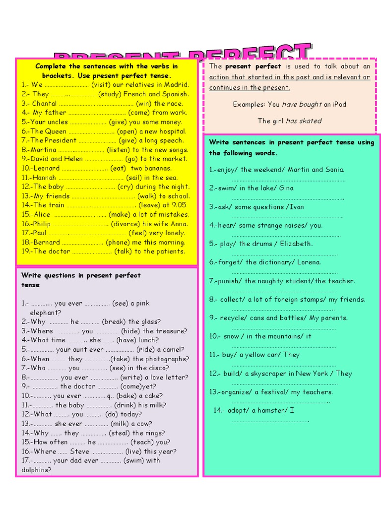 Present Perfect Tense 23158 | PDF | Perfect (Grammar) | Grammatical Tense
