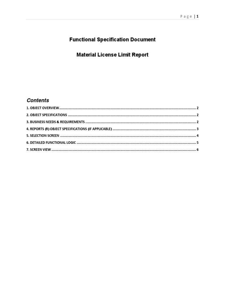 Functional Specification Document Material License Limit Report | PDF | Specification (Technical ...