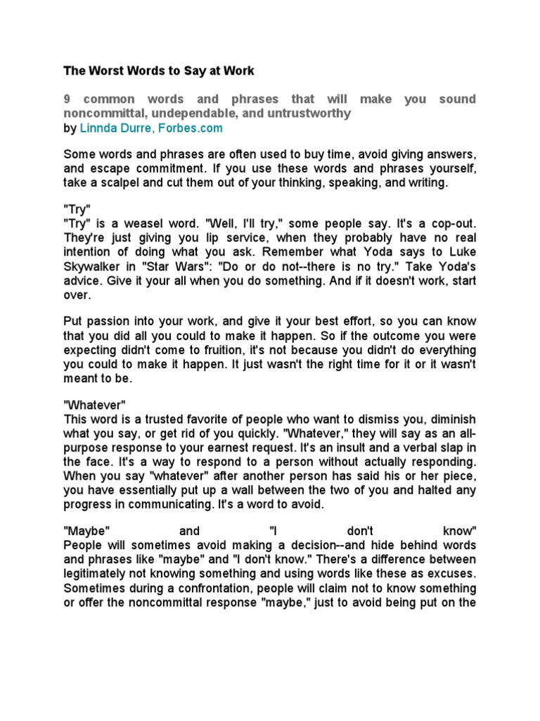 The Worst Words To Say at Work | PDF | Coping (Psychology) | Anger