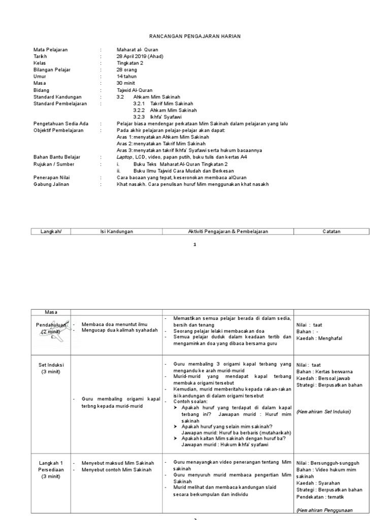 Rancangan Pengajaran Harian Pdf