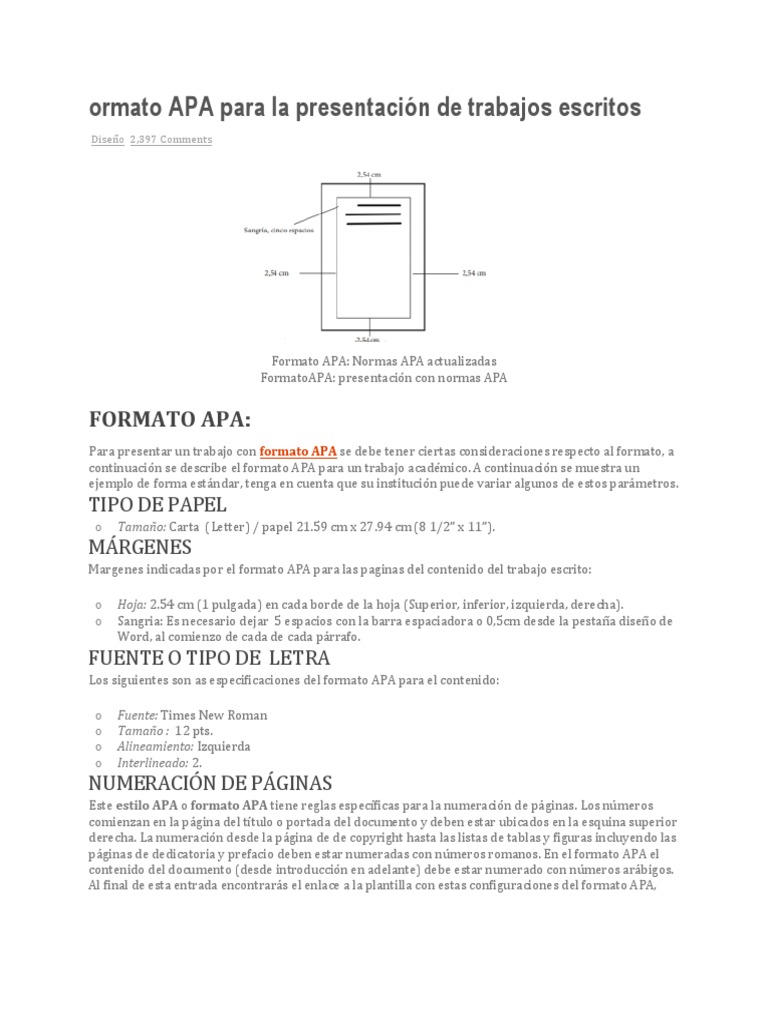 Ormato APA para La Presentación de Trabajos Escritos | PDF | Publicación | Estilo apa