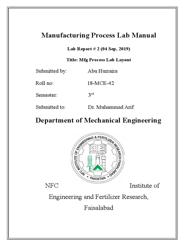 Manufacturing Process Lab Manual: NFC Institute of Engineering and ...