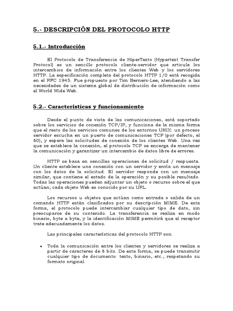 5-Descripcion Del Protocolo HTTP | PDF | Servidor web | Internet y web