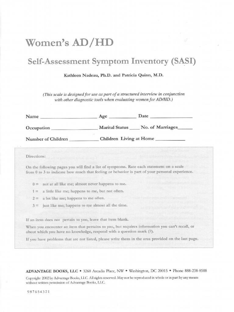 Adhd Self Assessment Women | PDF