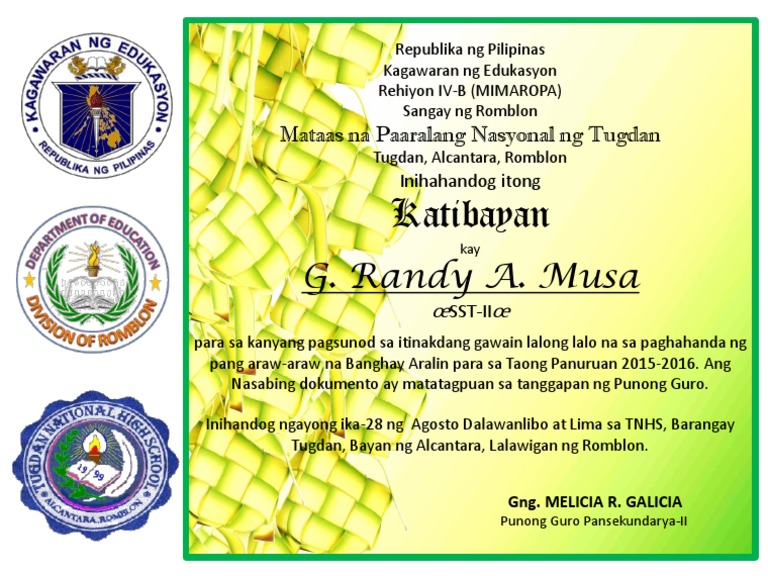 FILIPINO Katibayan NG Pagkilala | PDF