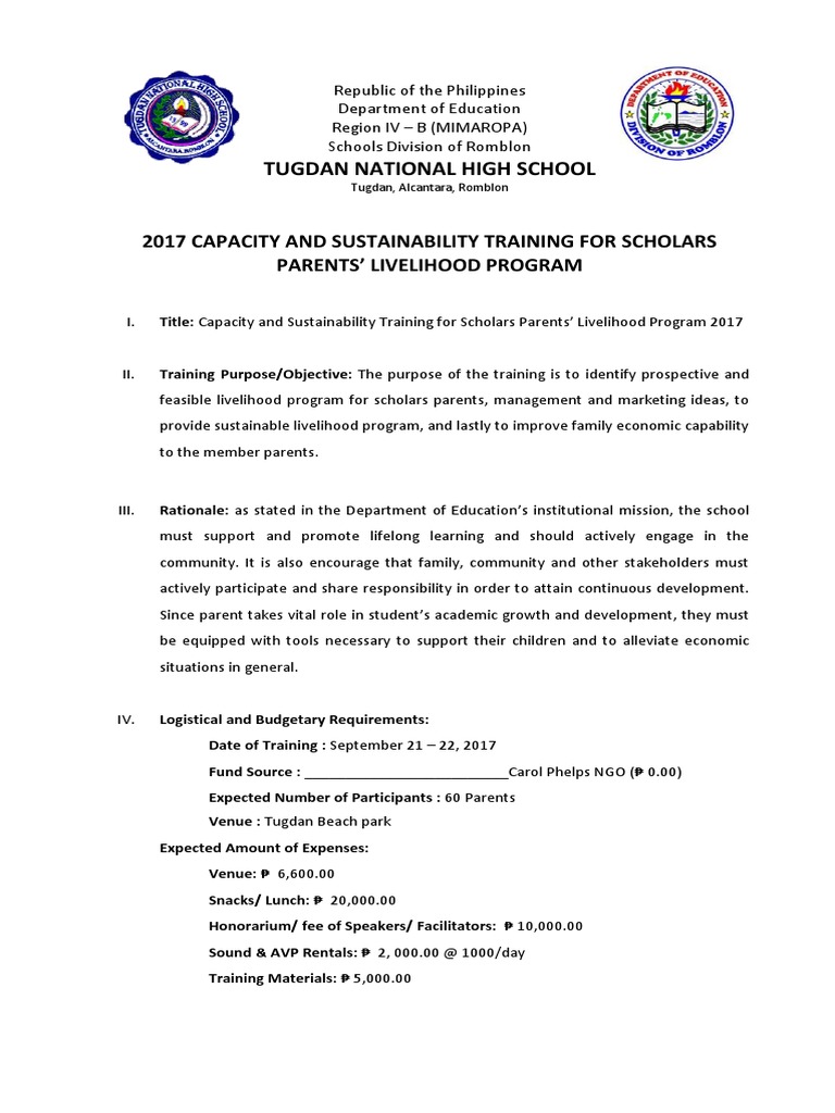 TRAINING PROPOSAL - Phelps Livelihood | PDF | Sustainability | Business