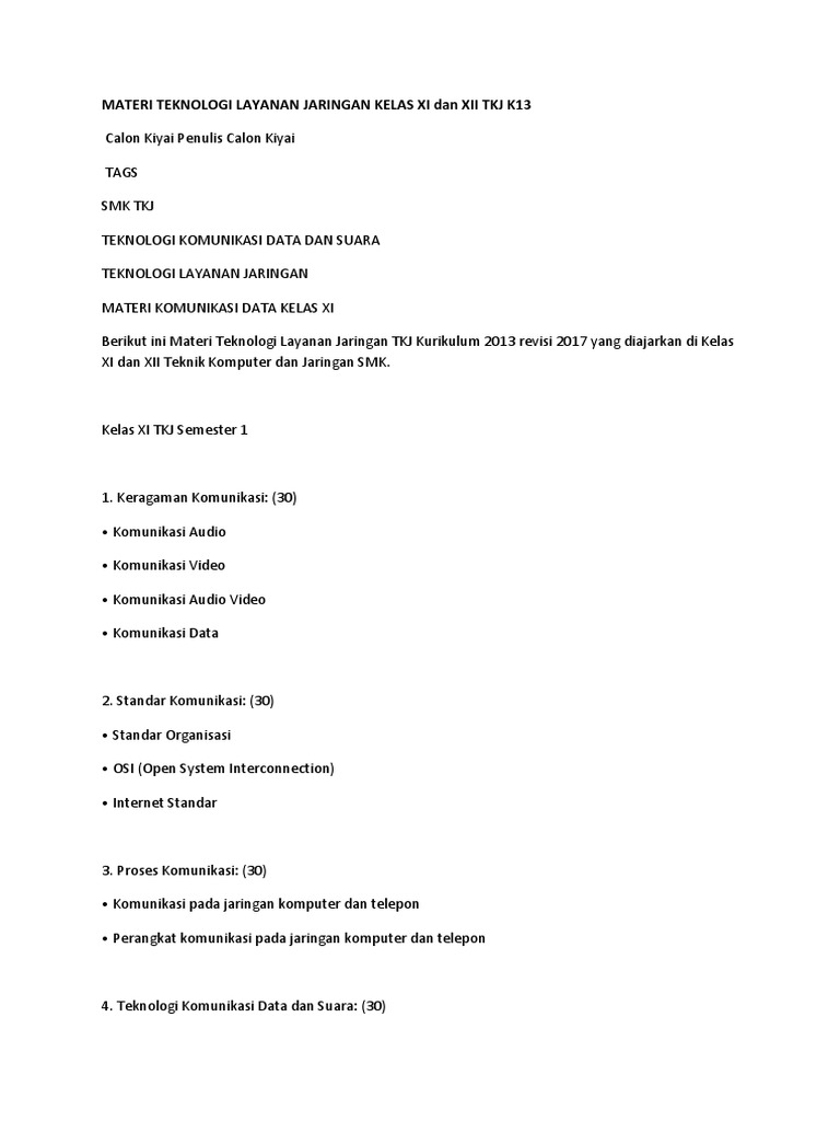Materi Teknologi Layanan Jaringan Kelas Xi Dan Xii TKJ k13 | PDF