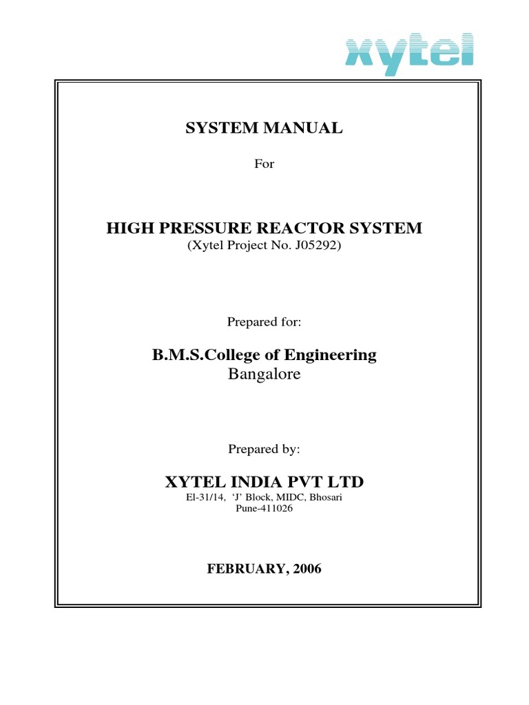 User Manual | PDF | Valve | Chemical Reactor