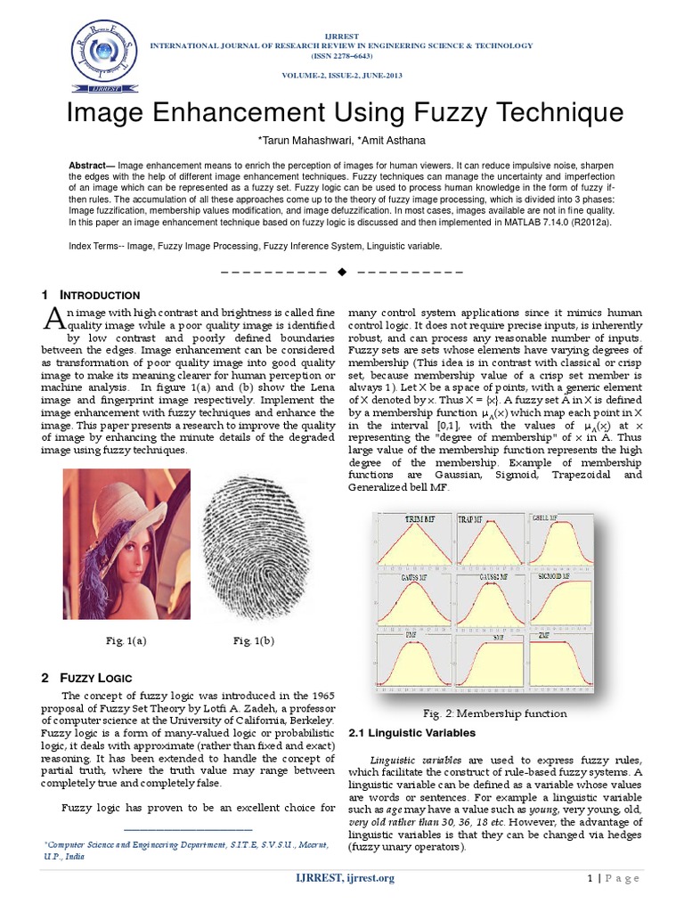Image Enhancement Using Fuzzy Technique: Tarun Mahashwari, Amit Asthana | PDF | Fuzzy Logic ...