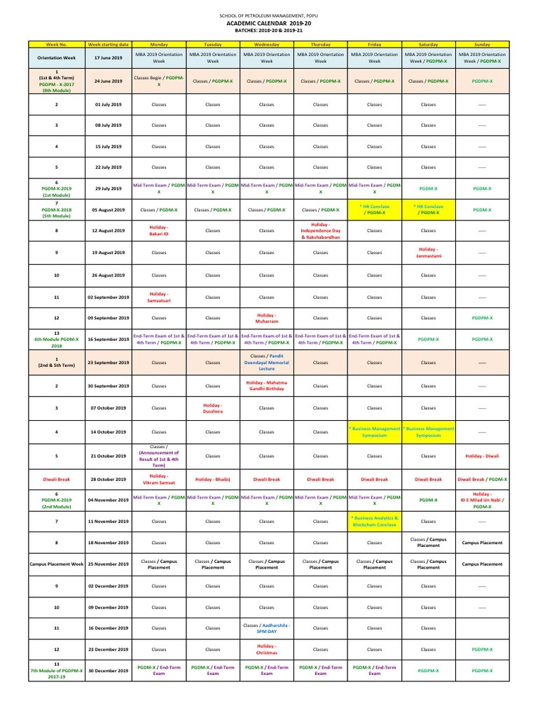 Academic Calendar - 2019-20 | PDF | Academic Term | Master Of Business ...