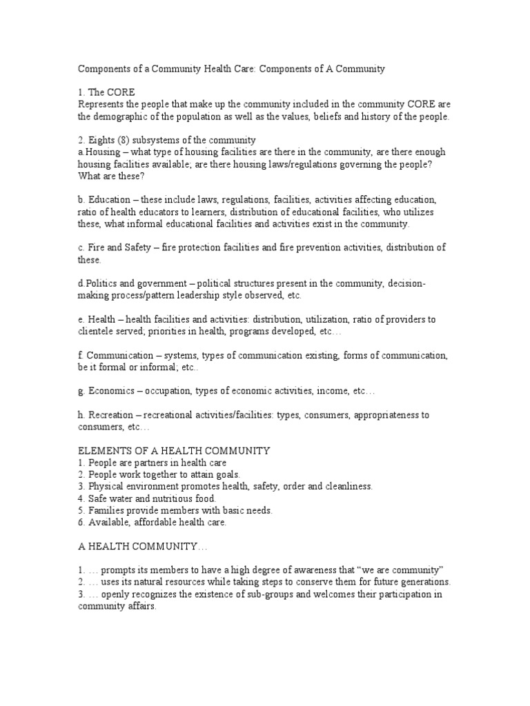 Components of Community Health Care | PDF