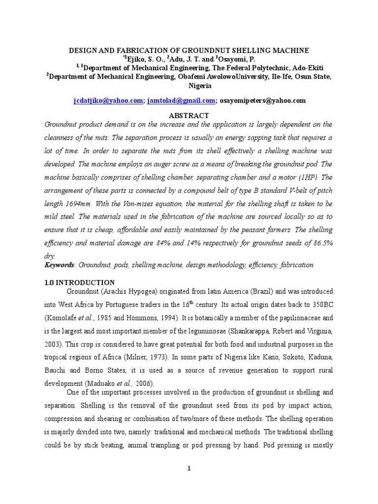 Design and Fabrication of Groundnut Shelling Machine | PDF | Belt ...