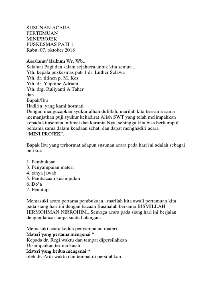 Susunan Acara Mini Projek 2018 | PDF