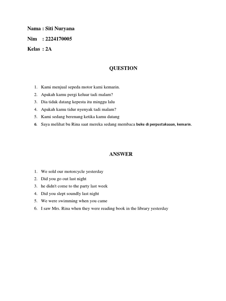 Nama: Siti Nuryana Nim: 2224170005 Kelas: 2A: 6. Buku Di Perpustakaaan, Kemarin | PDF | Home ...