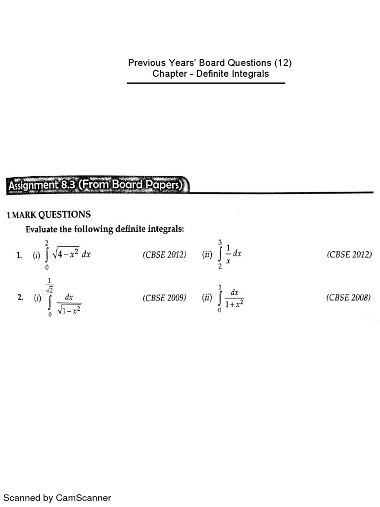 Previous Years' Board Questions (12) Chapter - Definite Integrals | PDF