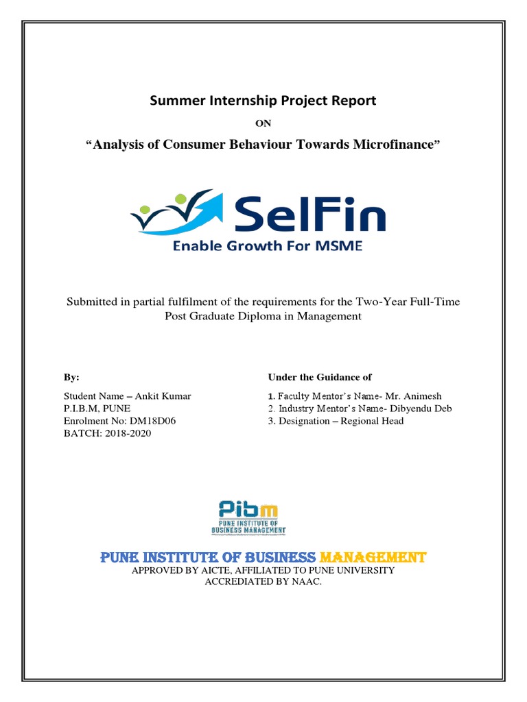 Summer Internship Project Report | PDF | Microfinance | Non Bank ...