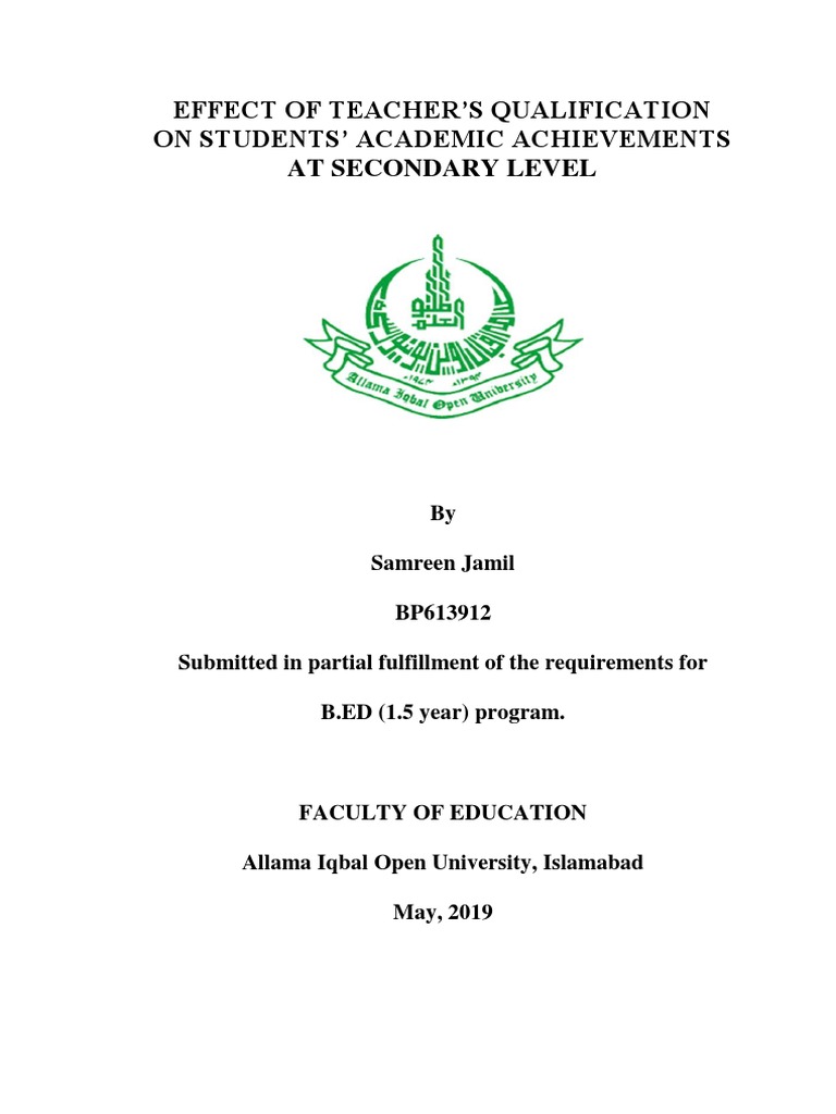 (Thesis) Samreen Jamil Final | PDF | Teachers | Academic Degree