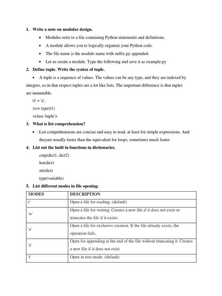Write A Note On Modular Design.: Modes Description | PDF | Python ...