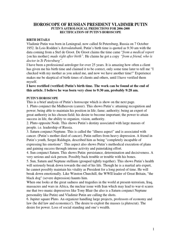 Putin's Horoscope Predictions 2006-08 | PDF | Planets In Astrology ...