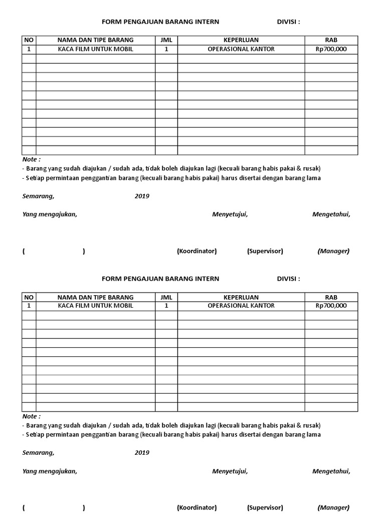 Form Pengajuan Barang | PDF