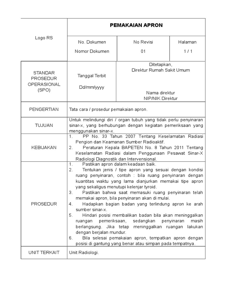 SPO Pemakaian Apron | PDF
