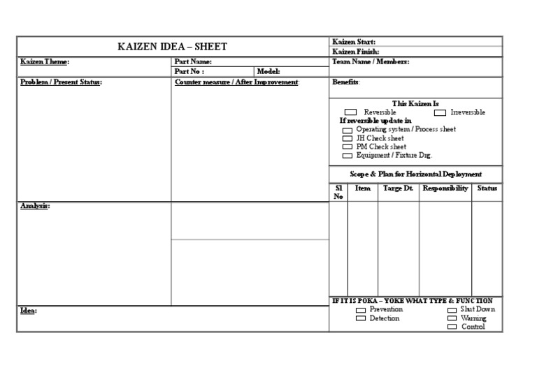 Kaizen Idea - Sheet: If It Is Poka - Yoke What Type & Function | PDF
