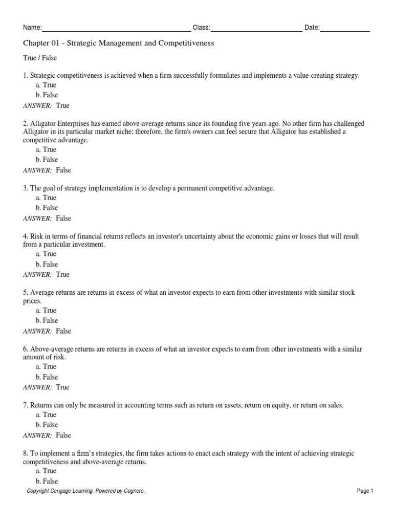 Chapter 01 Strategic Management and Competitiveness | PDF | Strategic ...