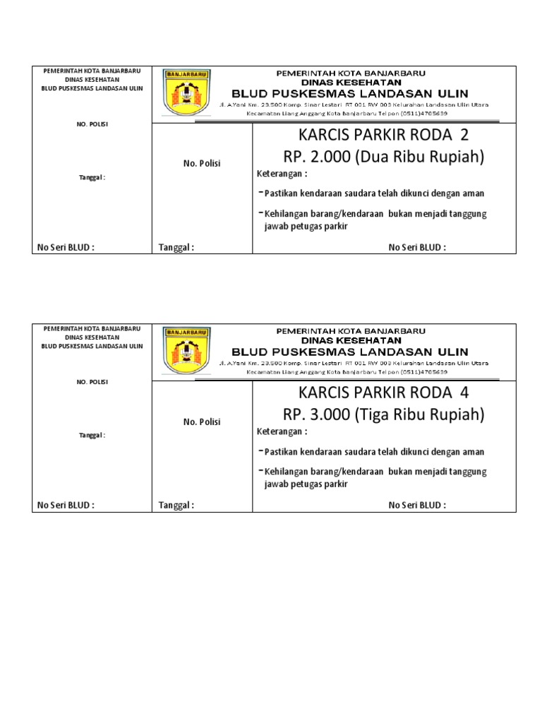 Desain Karcis Parkir Roda 2 dan 4 | PDF