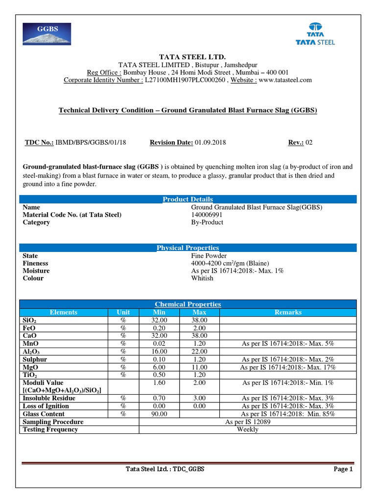 Tata Steel LTD.: Elements Unit Min Max Remarks | PDF | Chemistry ...