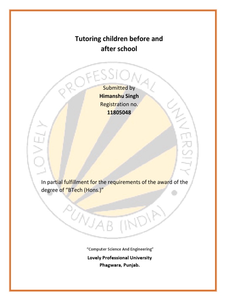 Tutoring Children Before and After School: Submitted by Registration No ...