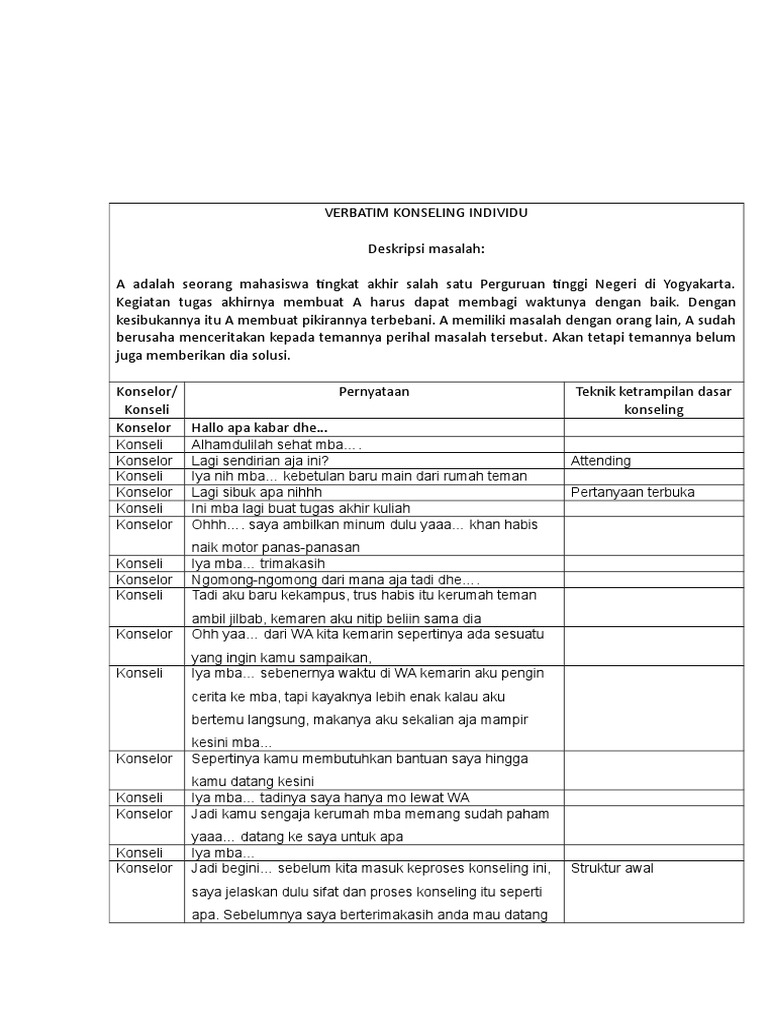 Contoh Verbatim Konseling Individu | PDF