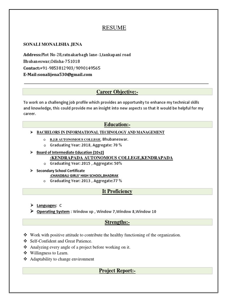 Sonali Resume | PDF | Cognition | Behavior Modification