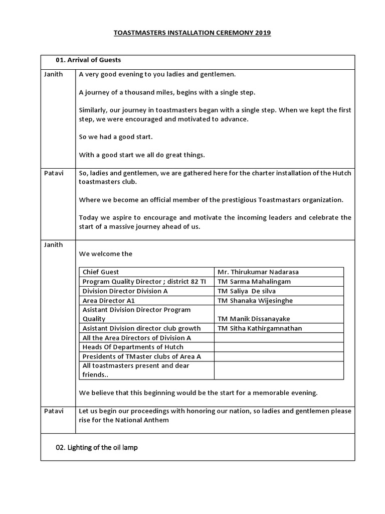 Toastmasters Installation Ceremony 2019 | PDF