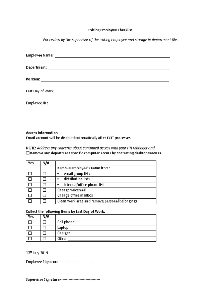 Exiting Employee Checklist Template | PDF | Business | Finance & Money ...