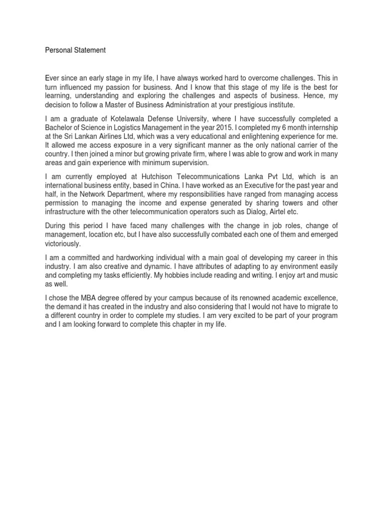 Personal Statement MBA | PDF