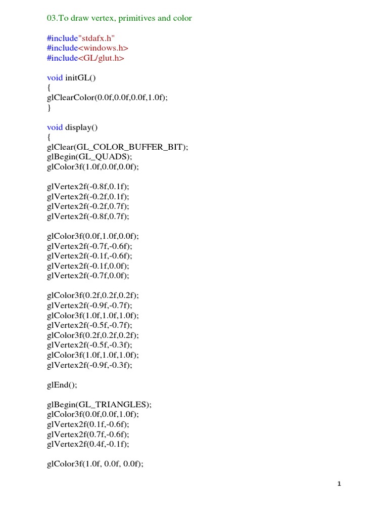Drawing Various Shapes and Lines Using OpenGl: A Collection of Code Samples Demonstrating Vertex ...