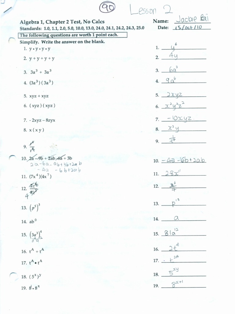 Algebra 1 Chapter 2 Test Questions | PDF