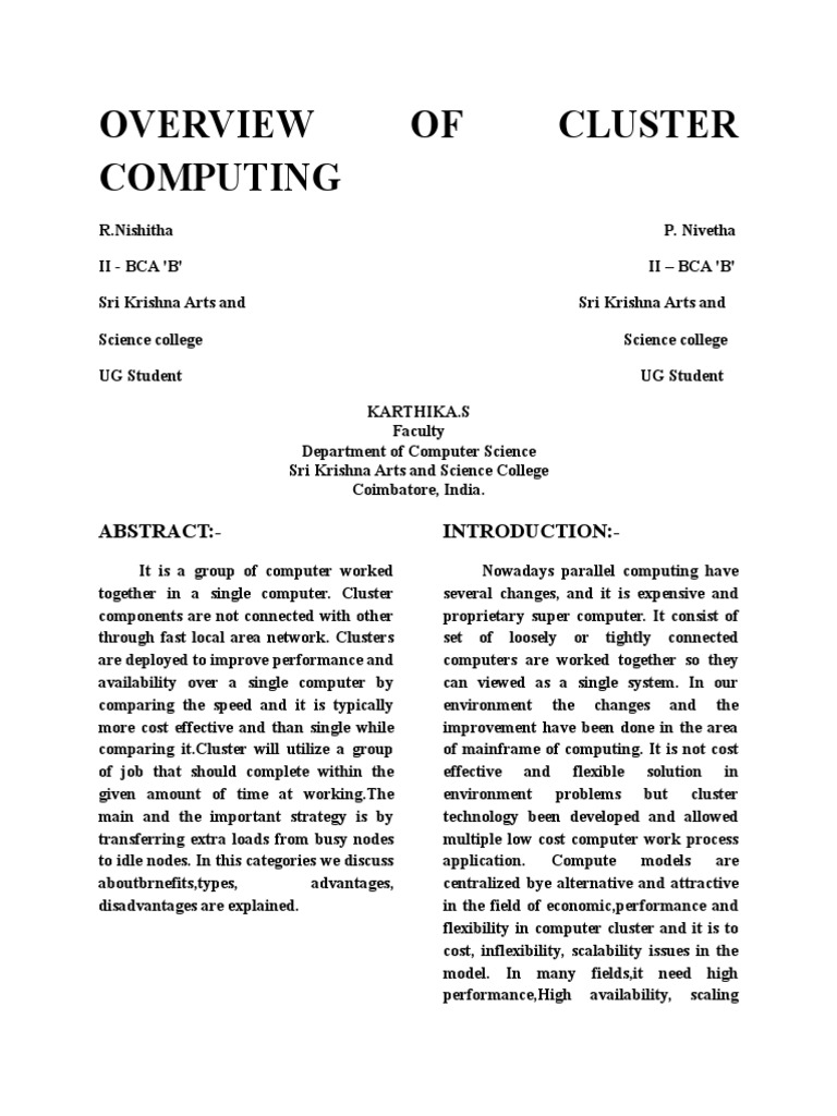OVERVIEW of CLUster Computing | PDF | Computer Cluster | Load Balancing (Computing)