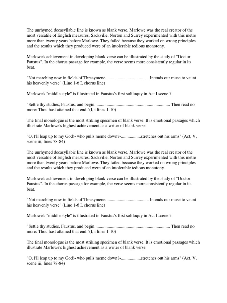 The Unrhymed Decasyllabic Line Is Known As Blank Verse | PDF ...