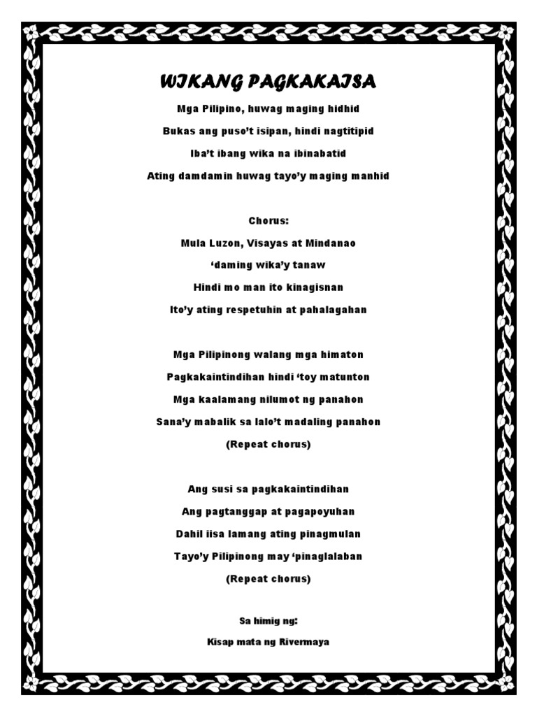 Wikang Pagkakaisa: Sa Himig NG: Kisap Mata NG Rivermaya | PDF | Garlic ...