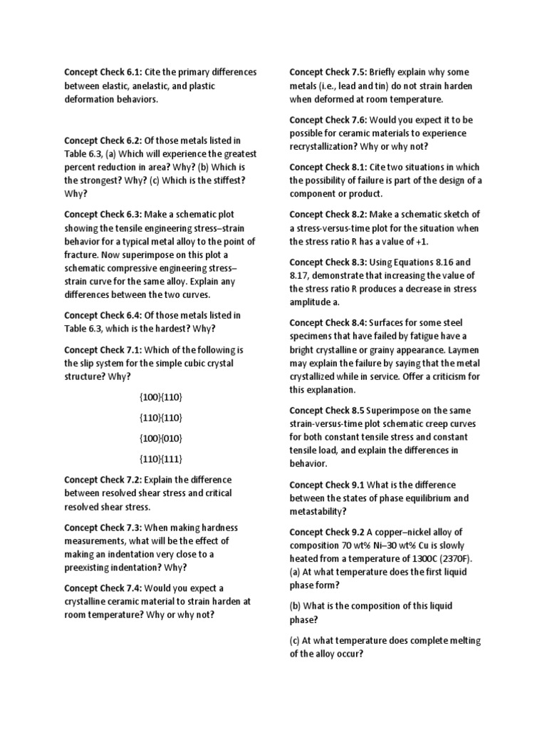 Concept Check Questions For Materials Science and Engineering | PDF ...