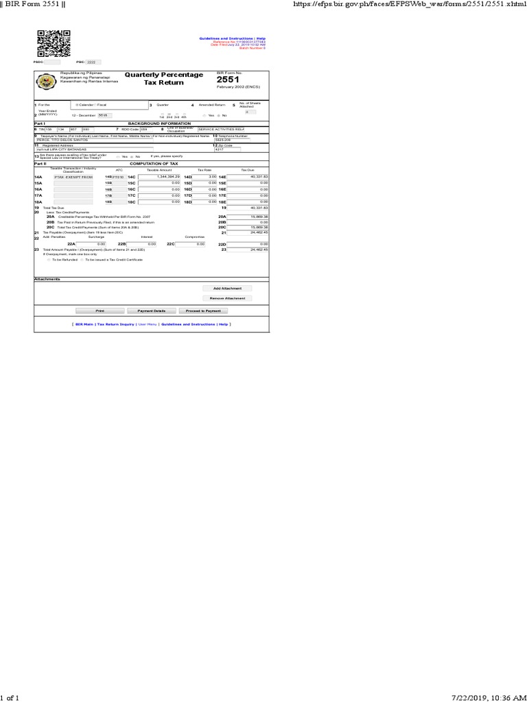 BIR Form 2551 - PDF | PDF | Government Finances | Taxes